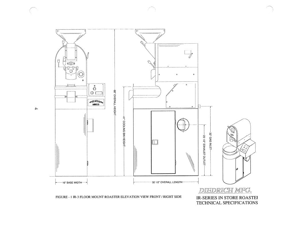 3kg Used Coffee Roaster - Diedrich IR-3 Pedestal - Stock S0291